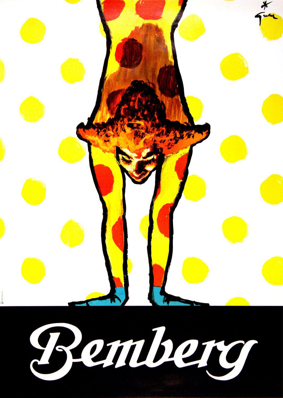 Original Bemberg Acrobat Poster c1980 by Rene' Gruau