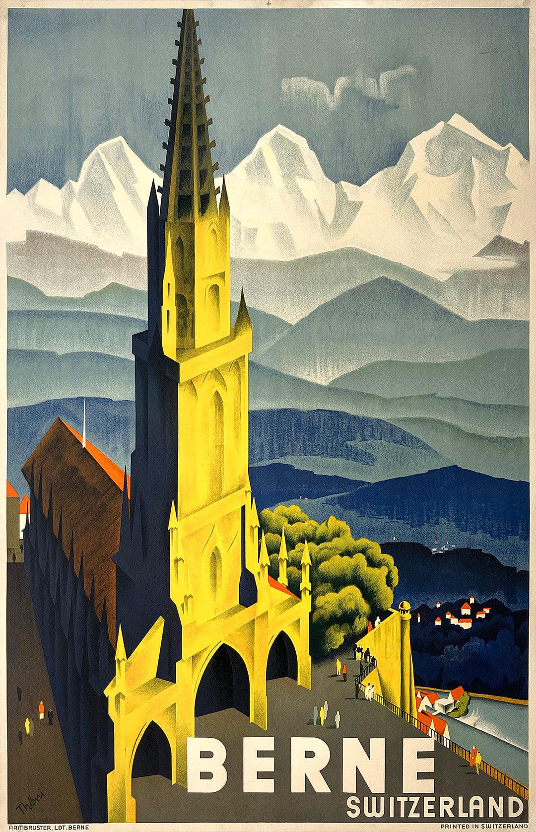 Original Vintage Travel Poster Berne Switzerland By Thone The Ross original-vintage-travel-poster-berne-switzerland-by-thone-the-ross